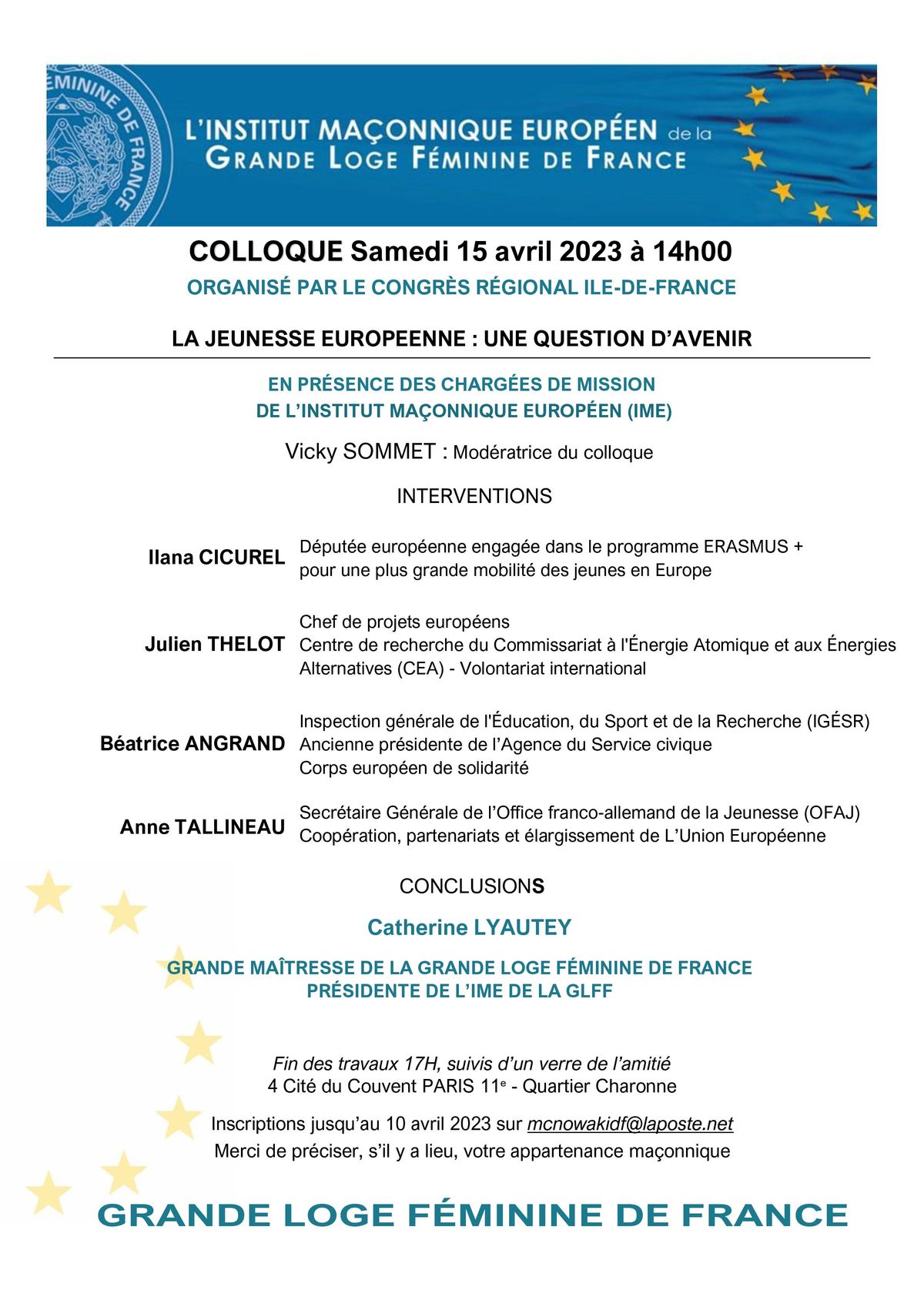 Paris - 15 avril 2023 - Grande Loge Féminine de France